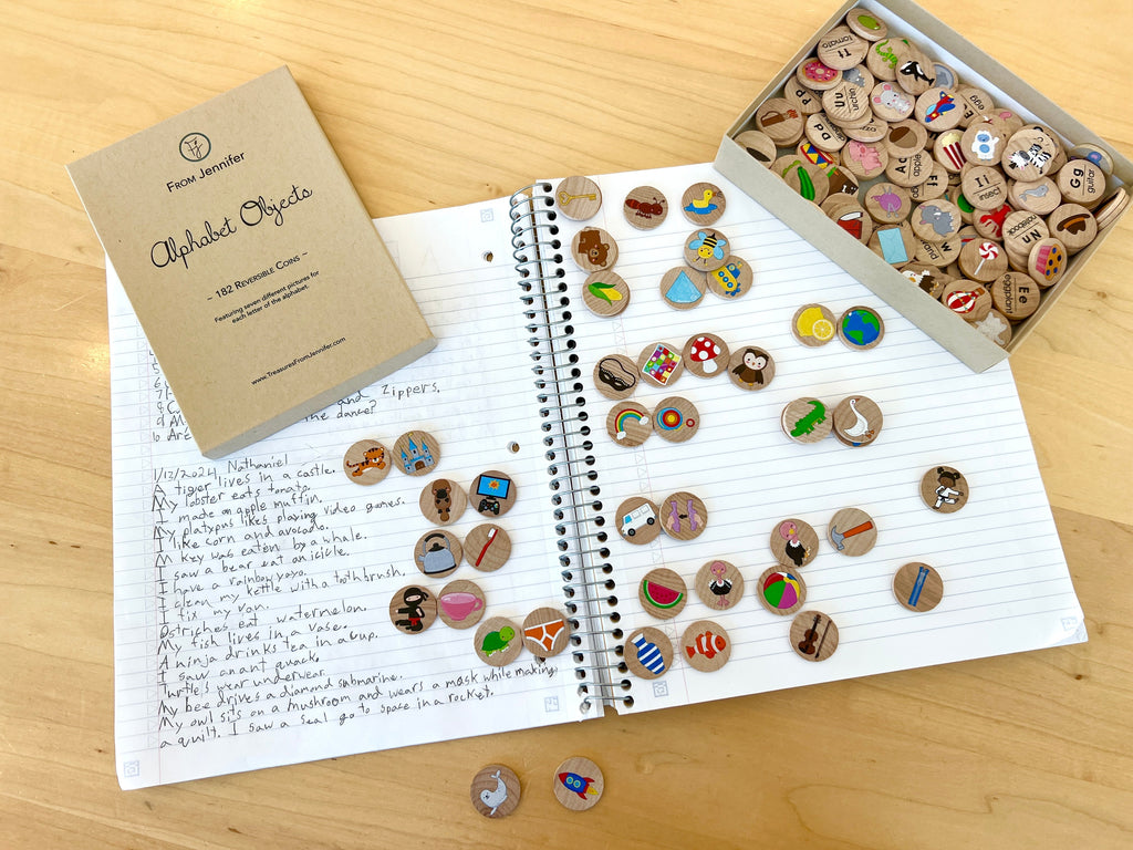 Writing Lessons with Alphabet Objects Coins – Treasures From Jennifer